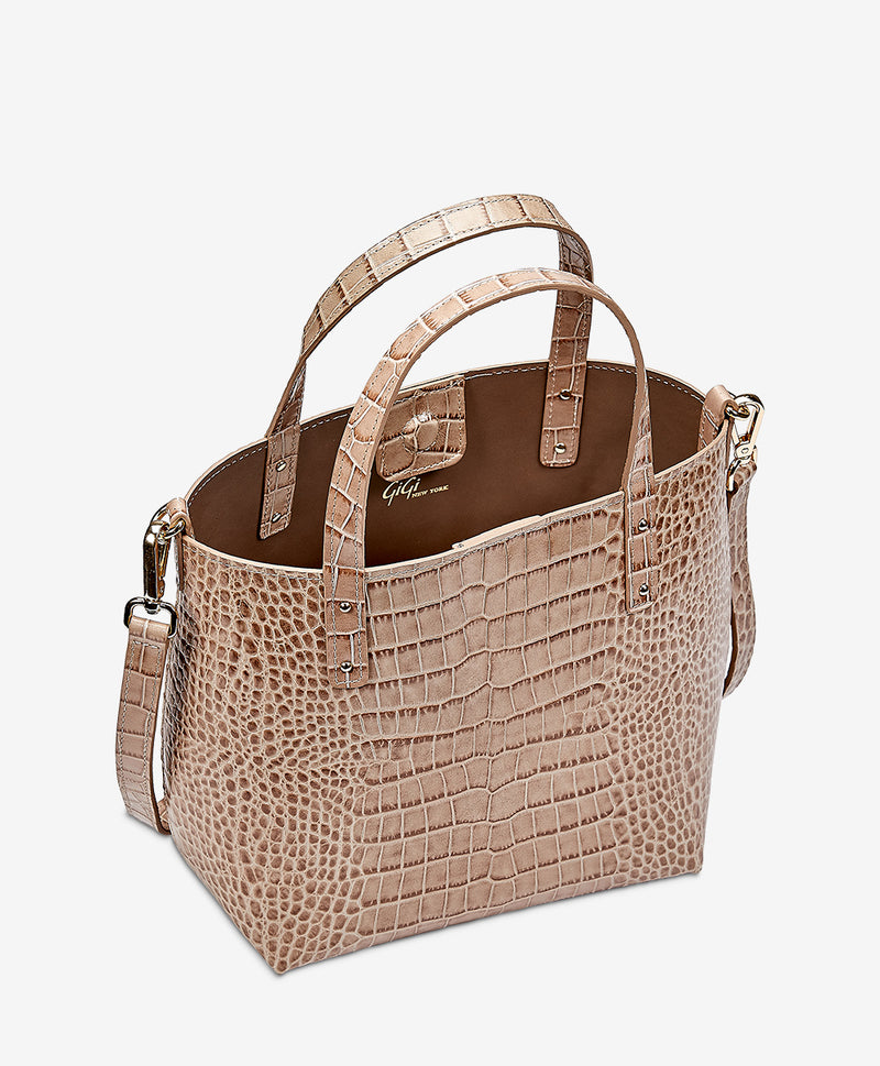 Alex Mini Tote | Stone Crocodile Embossed Leather