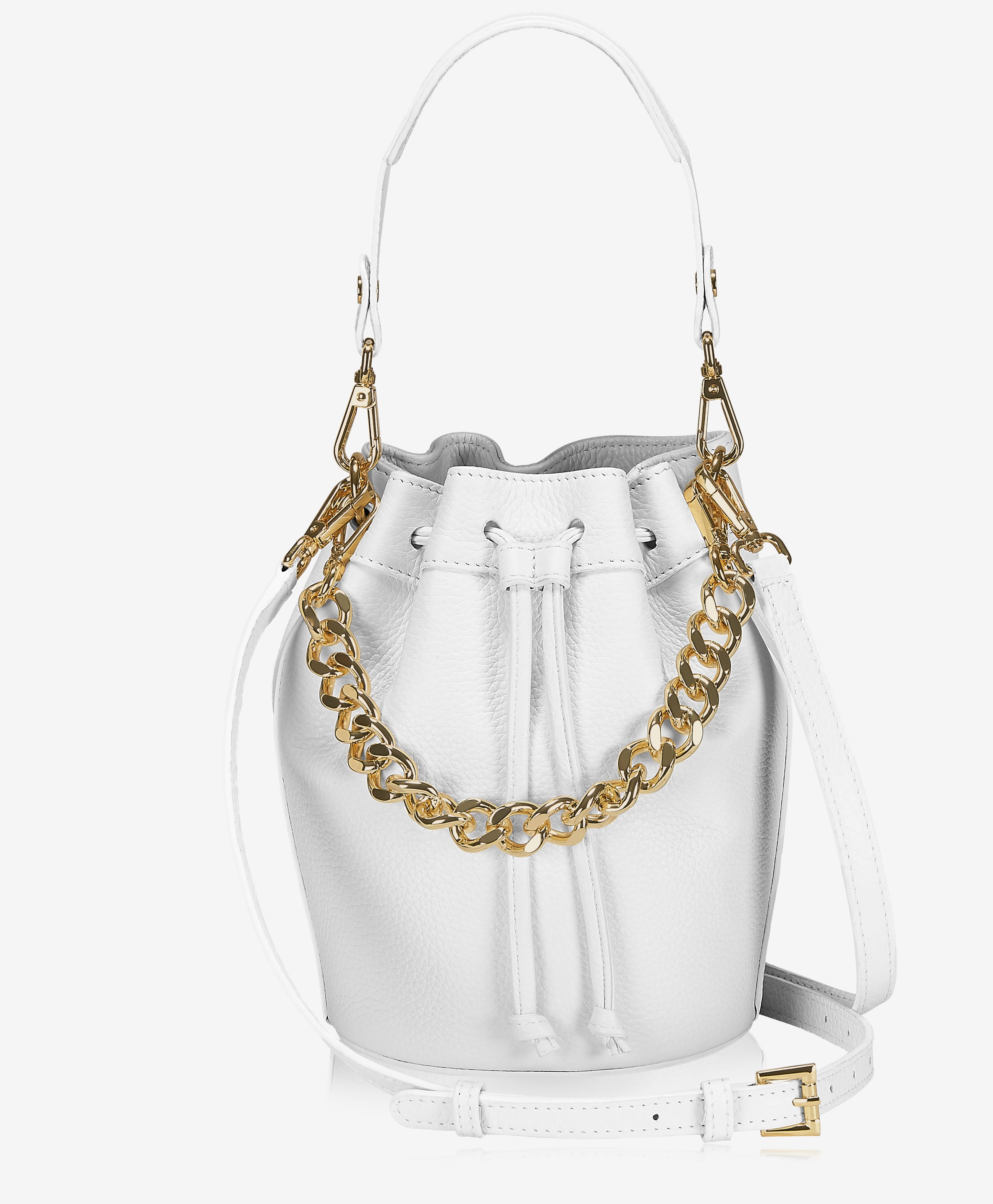 Brooklyn Bucket Bag | White Pebble Grain Leather
