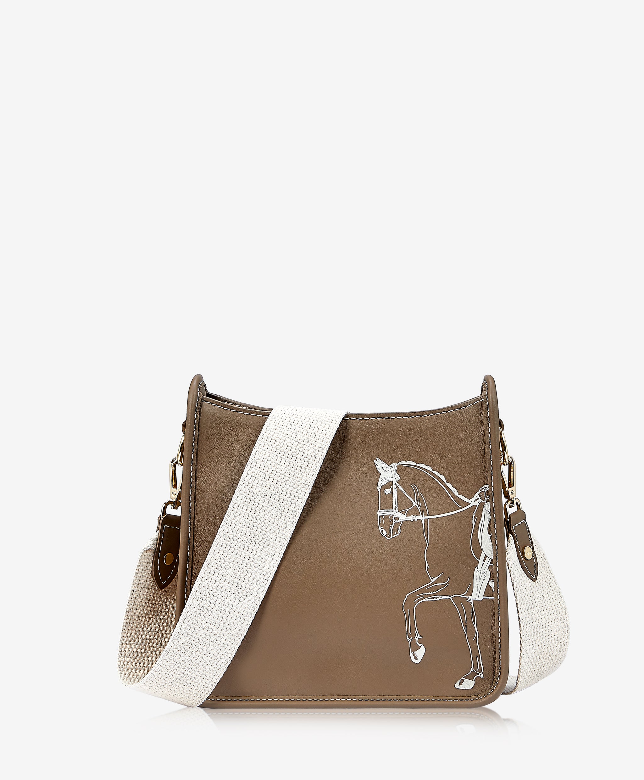 Elle Marching Horse Crossbody | Taupe Smooth Leather