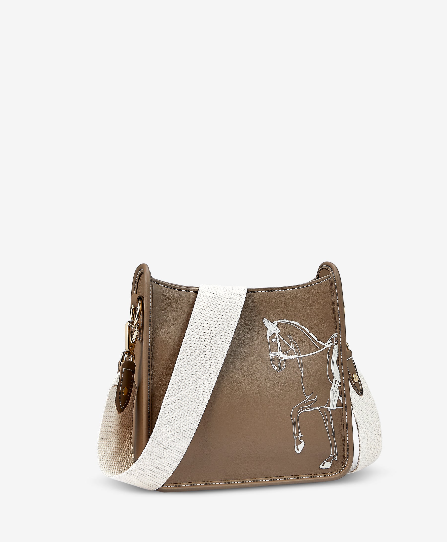 Elle Marching Horse Crossbody | Taupe Smooth Leather