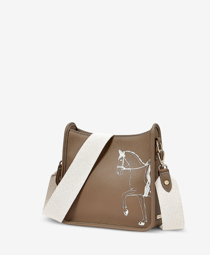 Elle Marching Horse Crossbody | Taupe Smooth Leather