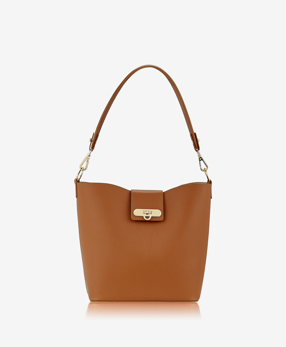 Isabel Bucket | Tan Embossed French Calfskin Leather