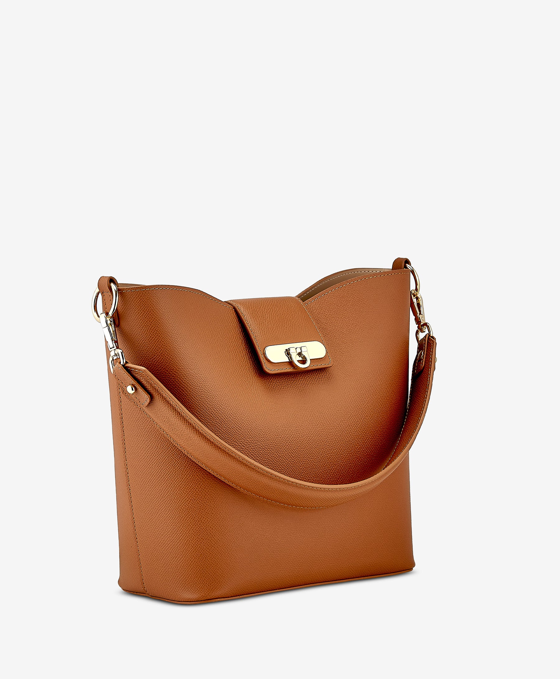 Isabel Bucket | Tan Embossed French Calfskin Leather