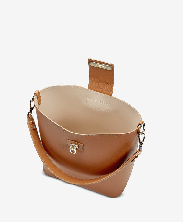 Isabel Bucket | Tan Embossed French Calfskin Leather