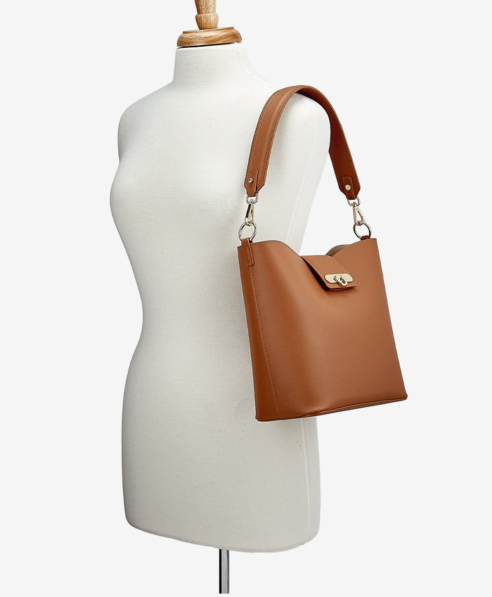 Isabel Bucket | Tan Embossed French Calfskin Leather