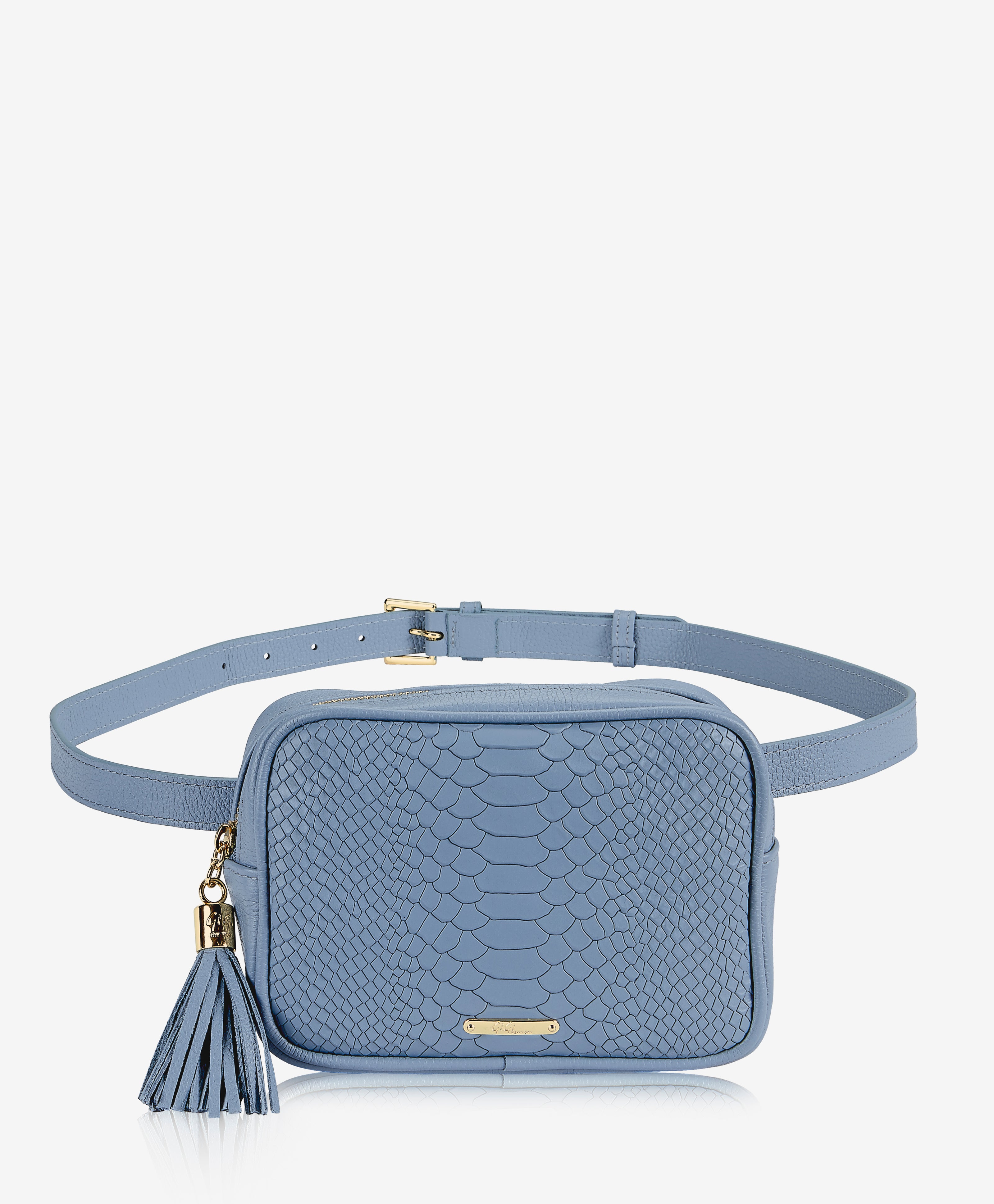 Kylie Belt Bag | Slate Blue Embossed Python Leather