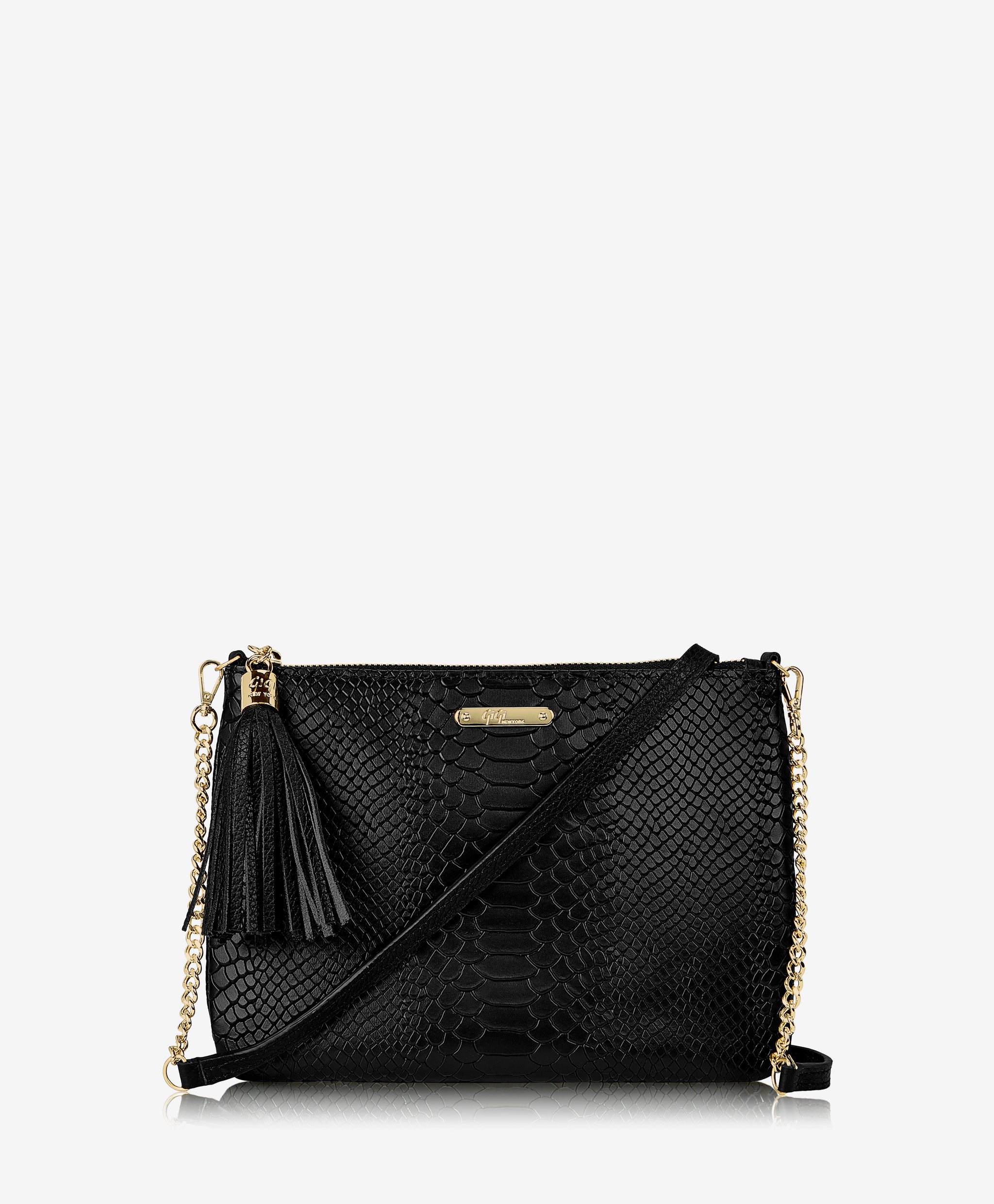 Chelsea Crossbody | Black Embossed Python Leather