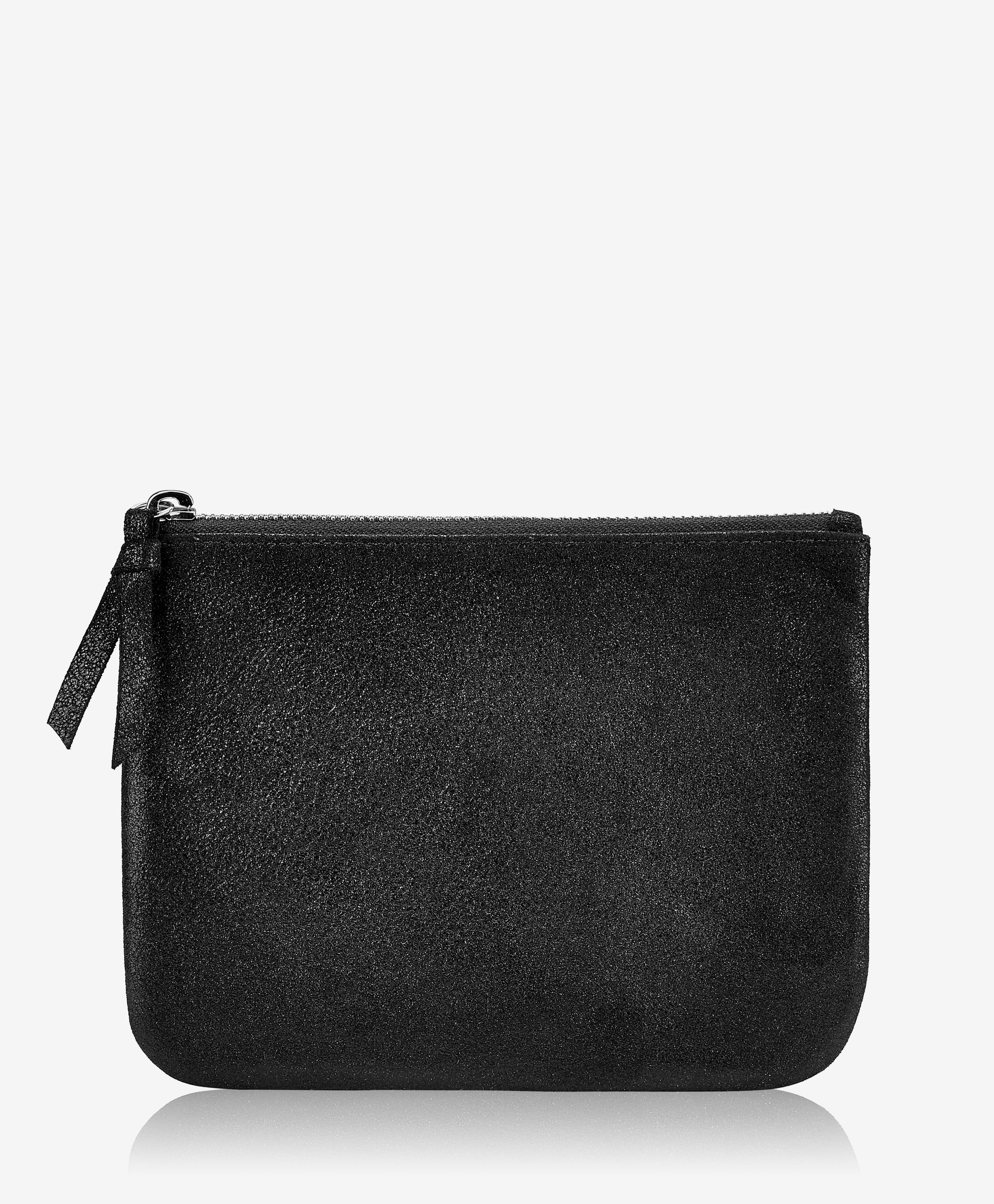 Medium Luna Pouch | Black Metallic Goatskin Leather