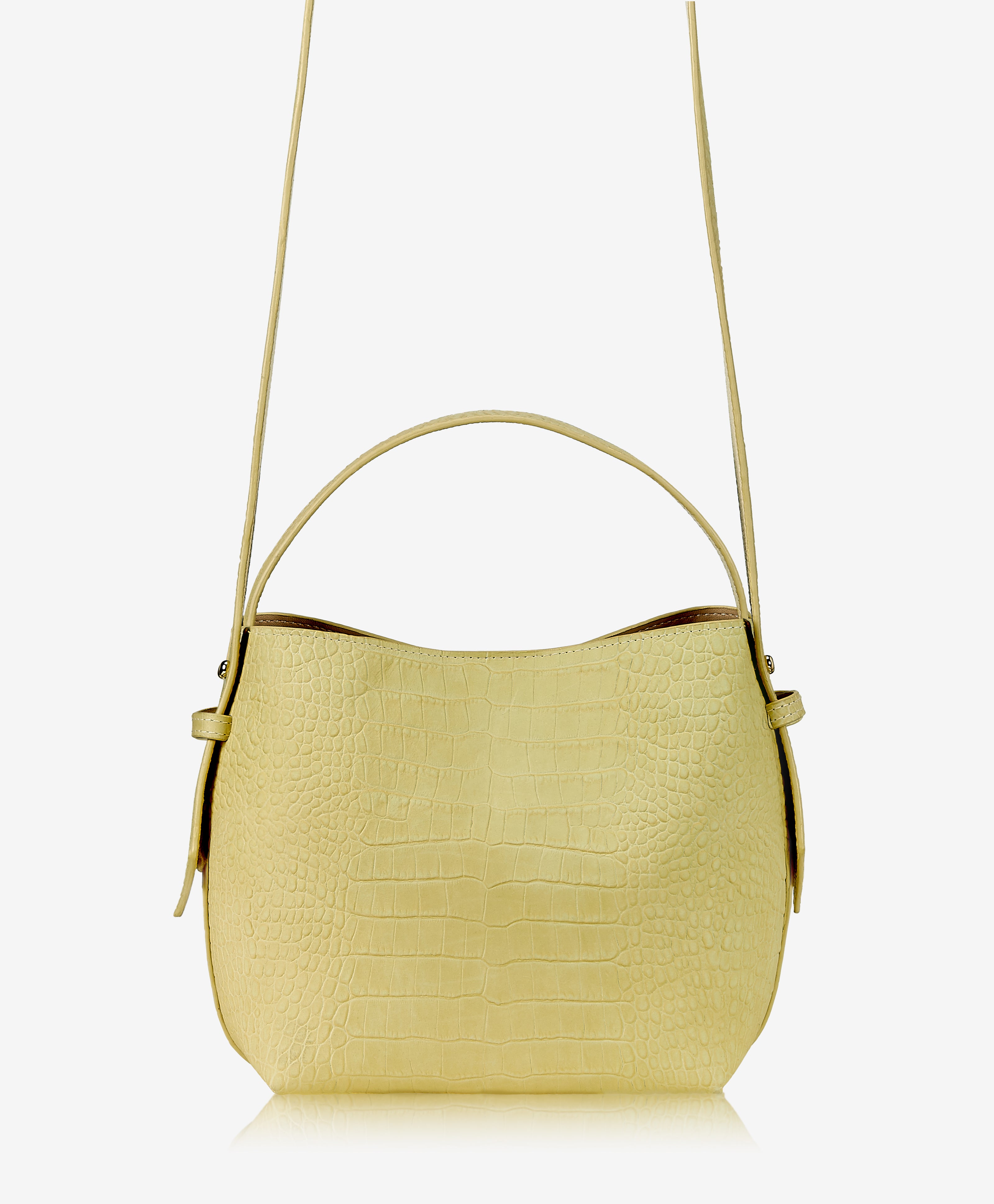 Selena Bucket Bag | Buttercup Italian Nubuck Embossed Croc Leather