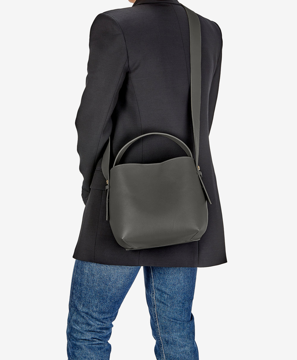 Selena Bucket | Graphite European Calfskin Leather