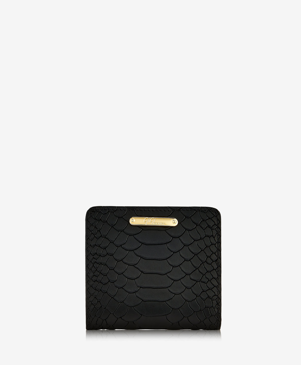 Mini Foldover Wallet | Black Embossed Python Leather