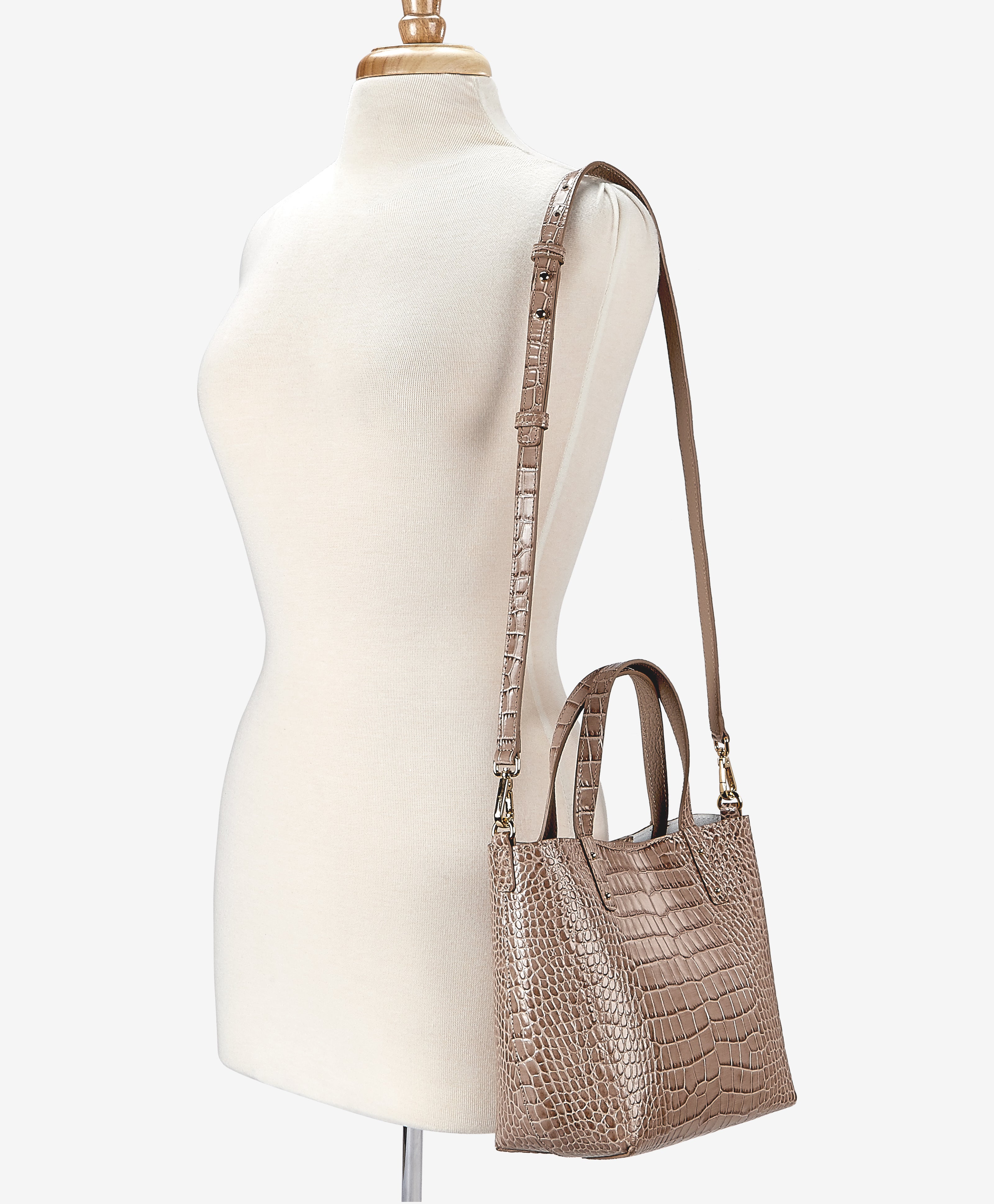 Alex Mini Tote | Stone Crocodile Embossed Leather