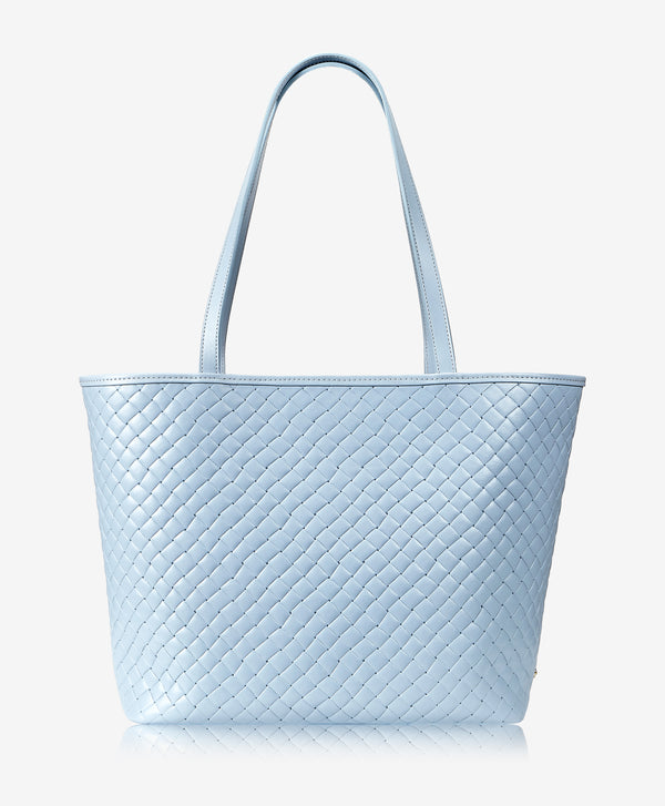 Isla Tote | Light Blue Woven Italian Leather