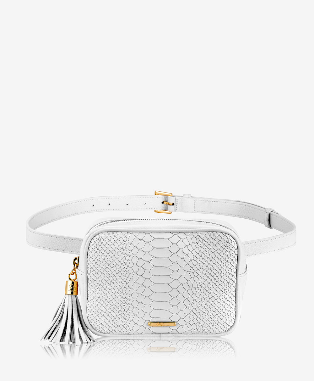 Kylie Belt Bag | White Embossed Python Leather