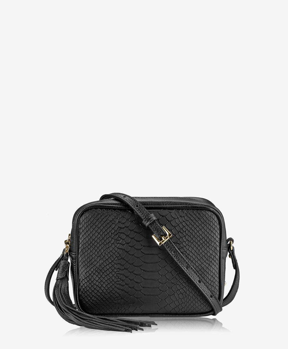 Madison Crossbody | Black Embossed Python Leather