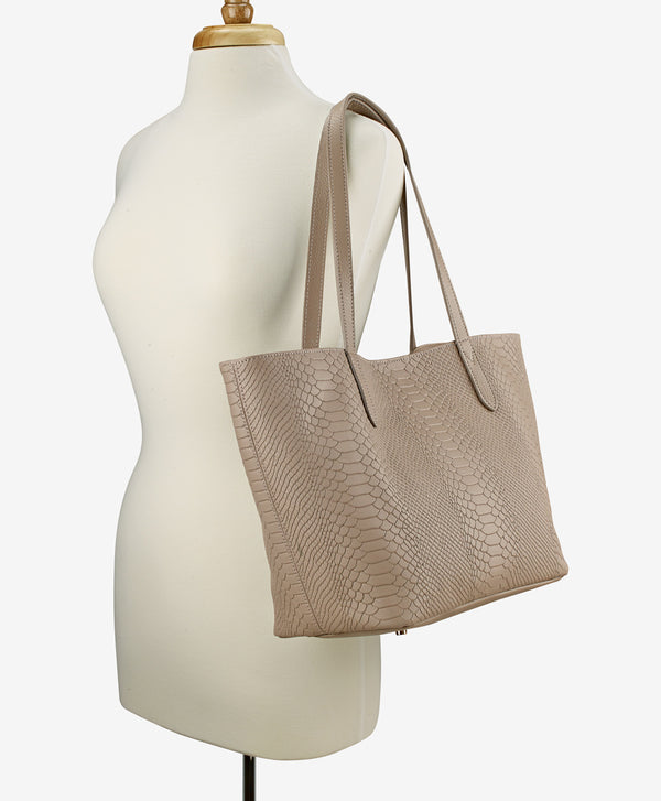 Teddie Tote | Stone Embossed Python Leather