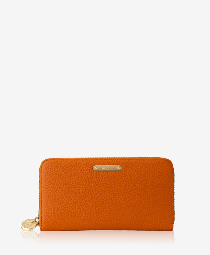 Large Zip Around Wallet | Orange Pebble Grain Leather