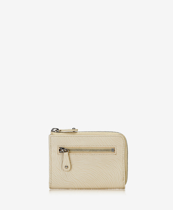 Black Mini Halfzip Wallet | Ivory Embossed French Calfskin Leather